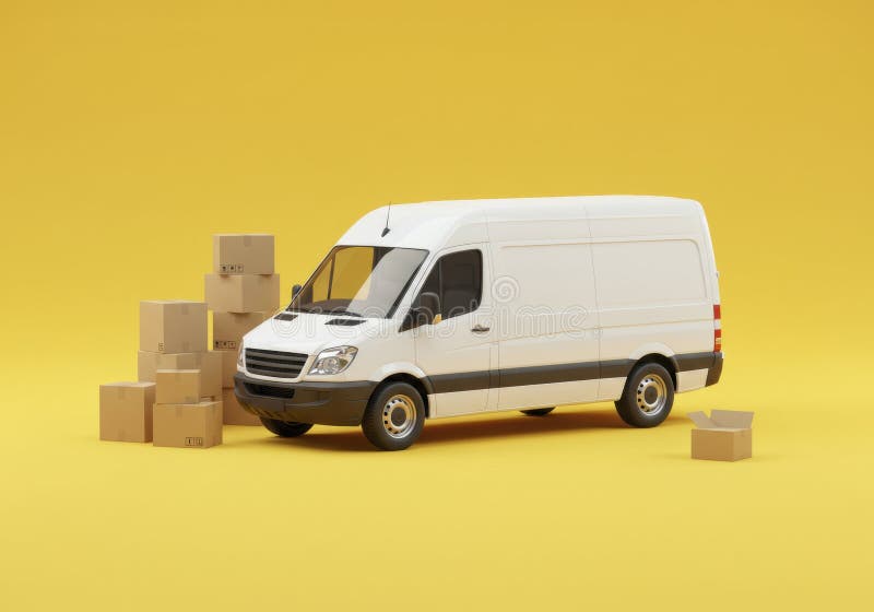 Van Delivering Boxes for Shipping and Delivery on Yellow Background ...