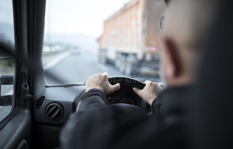 Van Driver in cabin stock photo. Image of travel, interior - 106762690