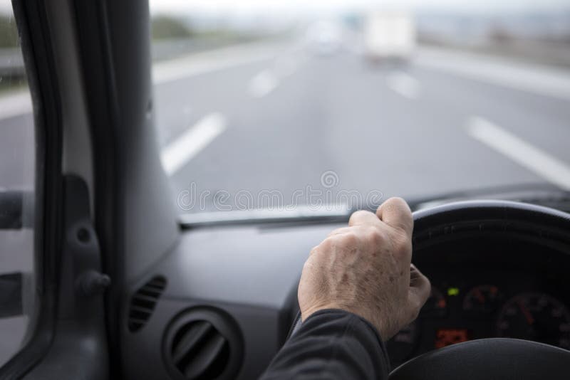 Van Driver in cabin stock photo. Image of focus, auto - 106762596