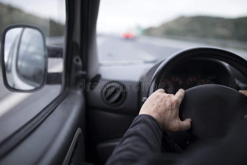 Van Driver in cabin stock photo. Image of technology - 106762674