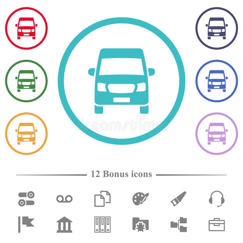 Van Front View Flat Color Icons in Circle Shape Outlines Stock Vector ...