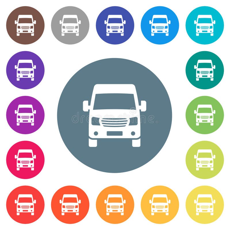 Van Front View Flat White Icons on Round Color Backgrounds Stock Vector ...