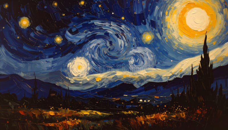 Van Gogh Style Swirling Starry Night .Background Concept. Generated ...