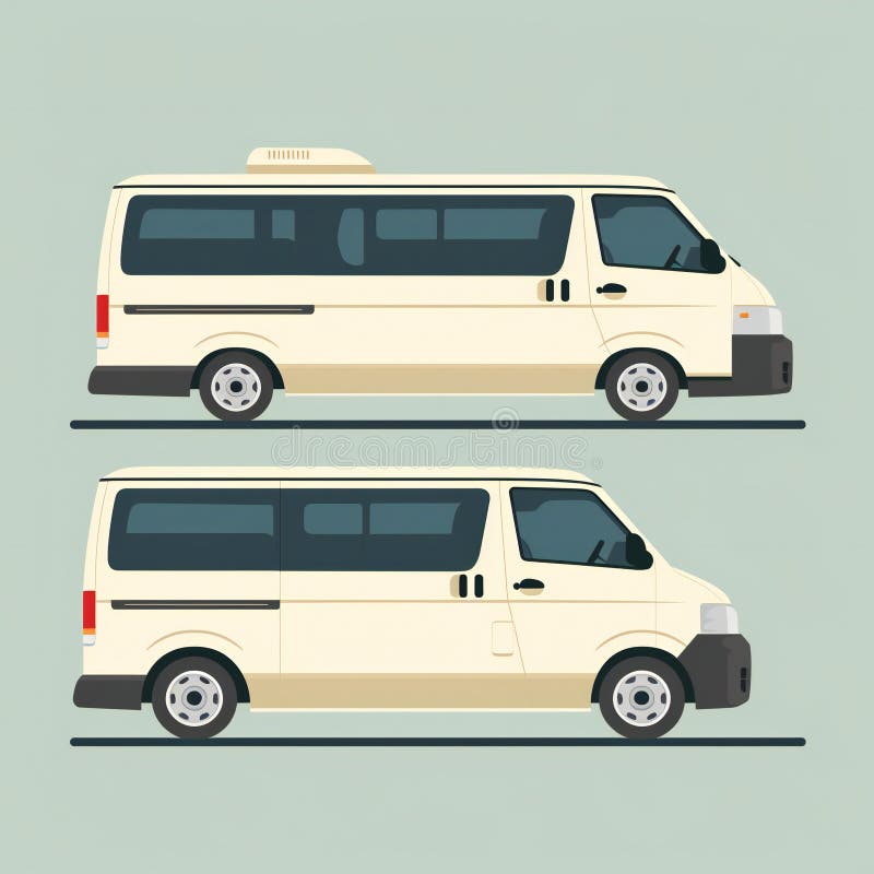 Van Illustration in Flat Design Style, Side View, Front View Stock ...