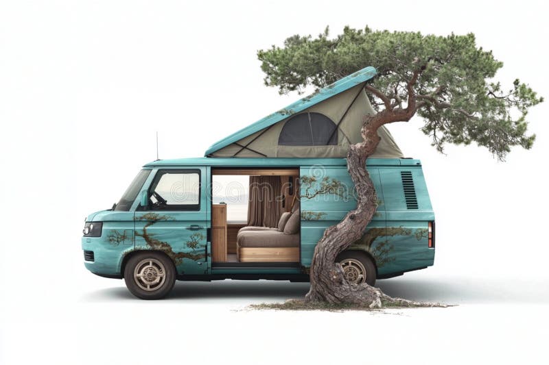 Van Life Camping in Nature with a Tree Growing through it Stock Photo ...