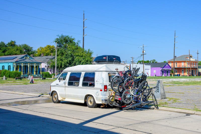 Van with Load of Bicycles on the Rear Bumper Editorial Stock Image ...