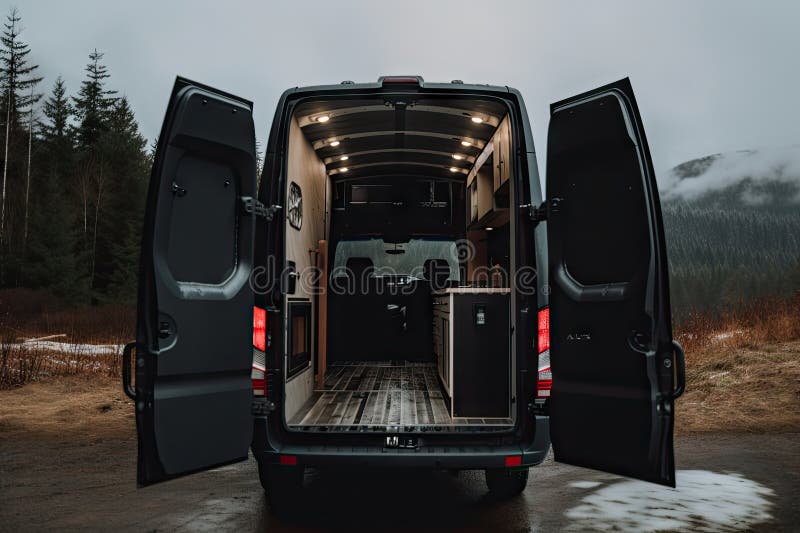 Van with Open Back Hatch, Ready for Adventure Stock Illustration ...