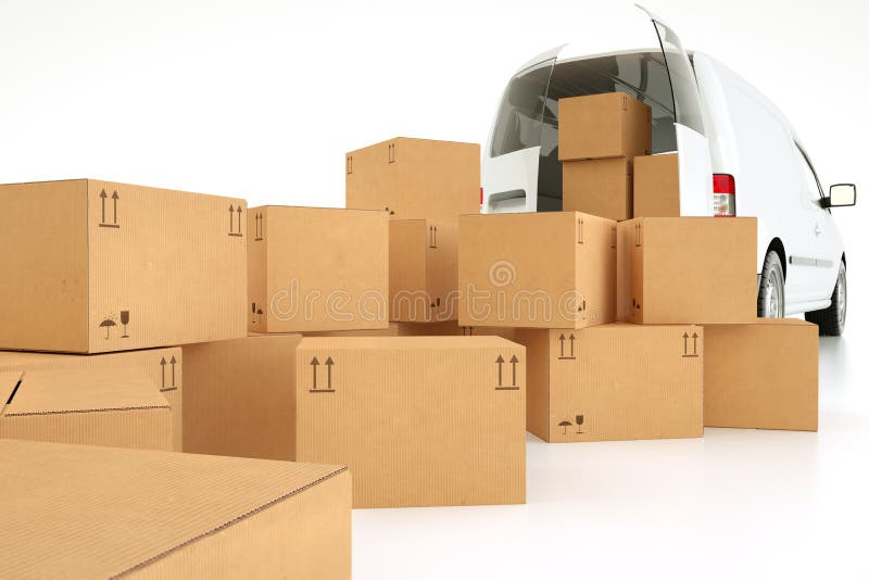 Van with Package Stack - 3D Render Stock Illustration - Illustration of ...