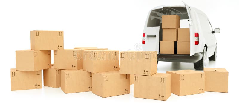 Van with Package Stack - 3D Render Stock Illustration - Illustration of ...