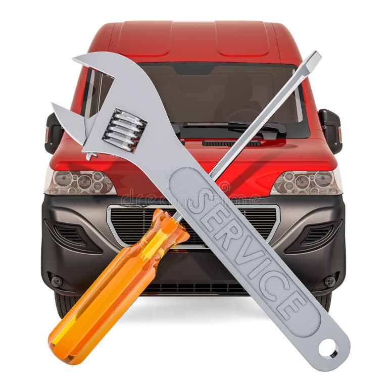 Van Repair and Service Concept. 3D Rendering Stock Illustration ...