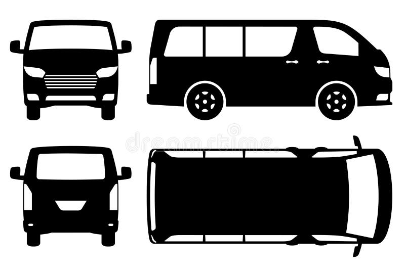 Minivan Silhouette Vector Illustration Side, Front, Back, Top View ...