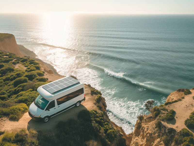 Van Solar Panels Cliffside Overlooking Ocean Stock Photos - Free ...