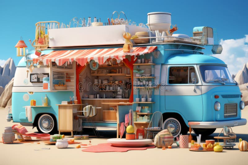 A Van with Street Food. a Food Truck Stock Photo - Image of vehicle ...