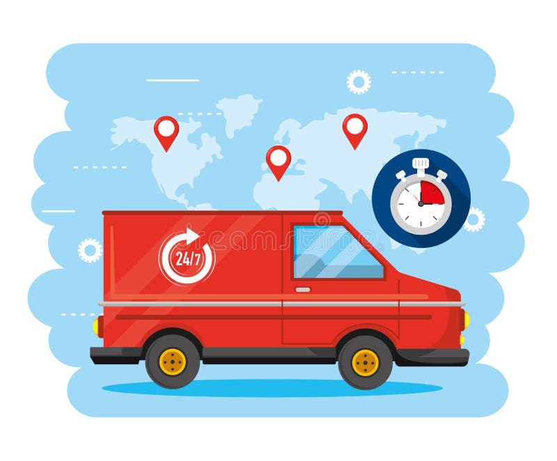 Van Transport with Chronometer and Global Map Location Stock Vector ...