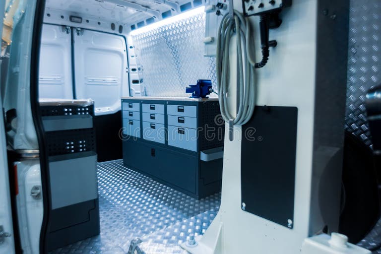 A Van for Workers. Interior of the Workers` Van Stock Photo - Image of ...