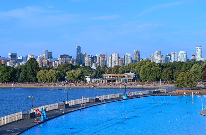 Vancouver Beach and Swimming Pool Editorial Photo - Image of skyline ...