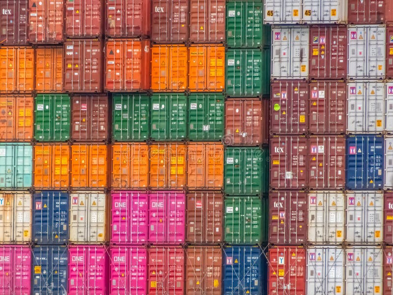 An Extreme Close-up Shot Capturing Multiple Import and Export Cargo ...