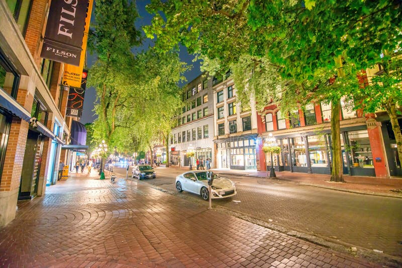 Vancouver, Canada - August 8, 2017: Streets in Gastown at Night ...