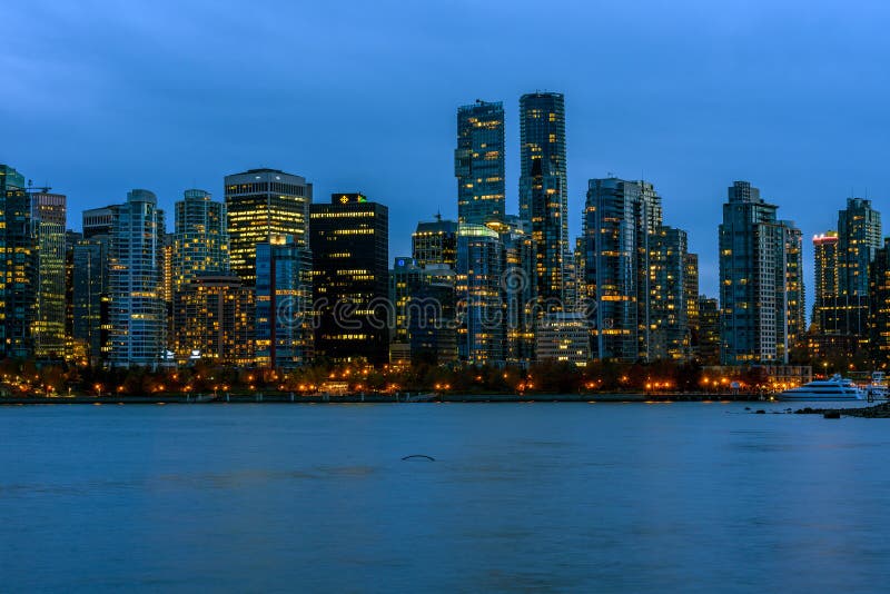 Vancouver, Canada, October 12 2016. Night Lights on Downtown Van ...