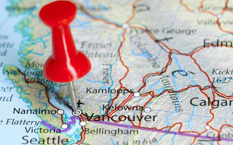 Vancouver, Canada Pin on Map Stock Photo - Image of point, travel ...