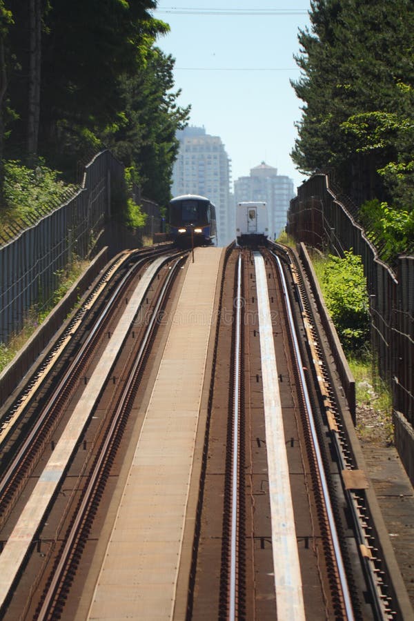 Vancouver Commuter Trains Passing Stock Image - Image of transit, scene ...