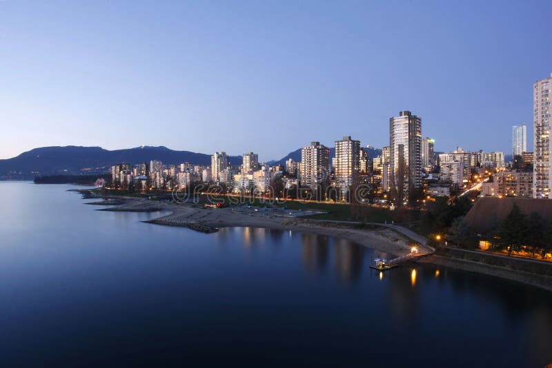 Vancouver English Bay at Sunset Stock Photo - Image of buildings ...