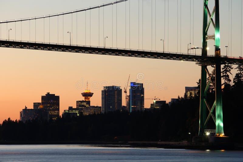 Vancouver Morning Skyline, Lions Gate Bridge Stock Image - Image of ...