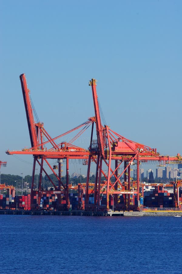 Vancouver Port with Huge Lifting Cranes Stock Image - Image of trade ...