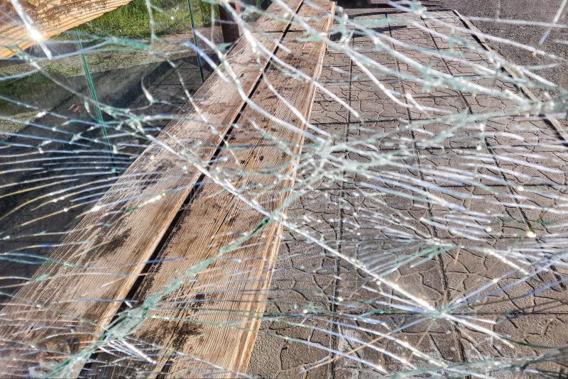 Vandalised Broken Bus Stop in the City. Dangerous, Crashed Tempered ...