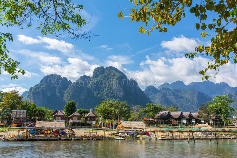 Vang Vieng village view stock image. Image of journey - 97367963