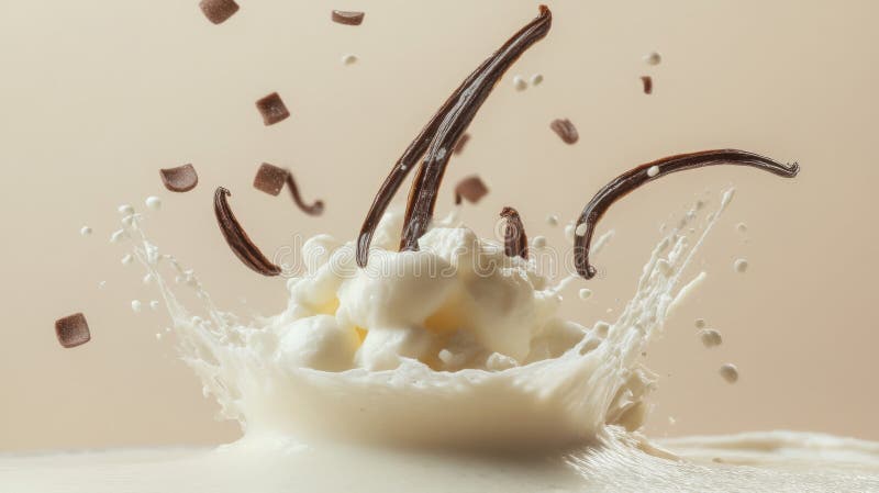 Vanilla Bean Cream Splash with Chocolate Pieces Stock Illustration ...