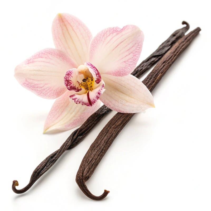 Vanilla Bean and Orchid Flower Isolated on Transparent Background Stock ...