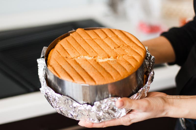 Vanilla Cake Baking in the Pan Hot Out of the Oven Stock Image - Image ...