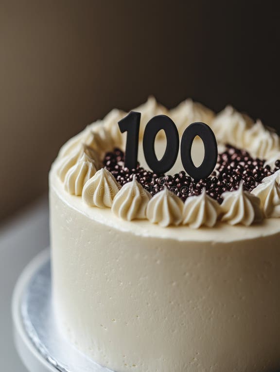 Vanilla Cake Celebrating a 100th Milestone. Stock Image - Image of ...