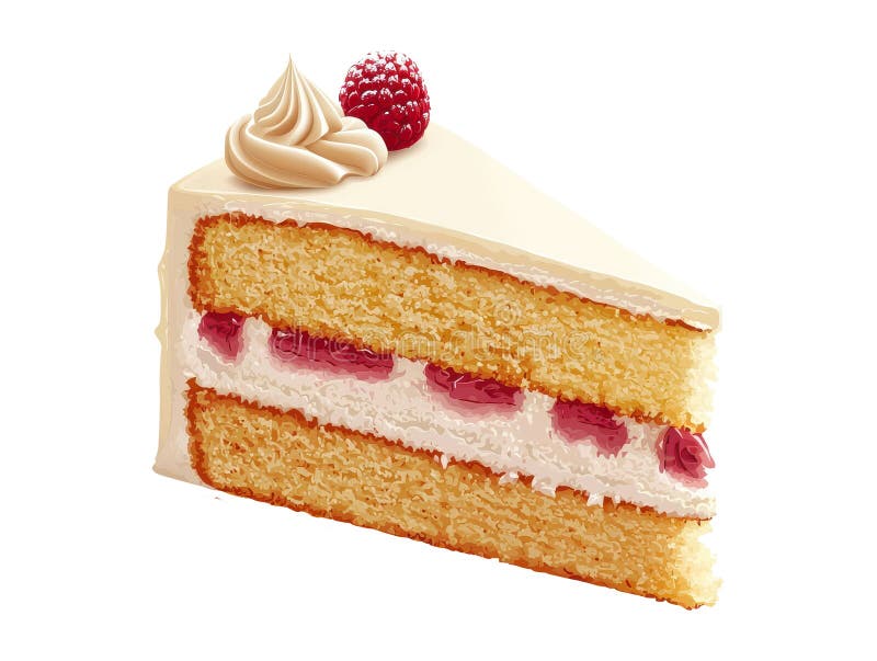 Vanilla Cake Slice with Raspberries. Stock Photo - Illustration of food ...