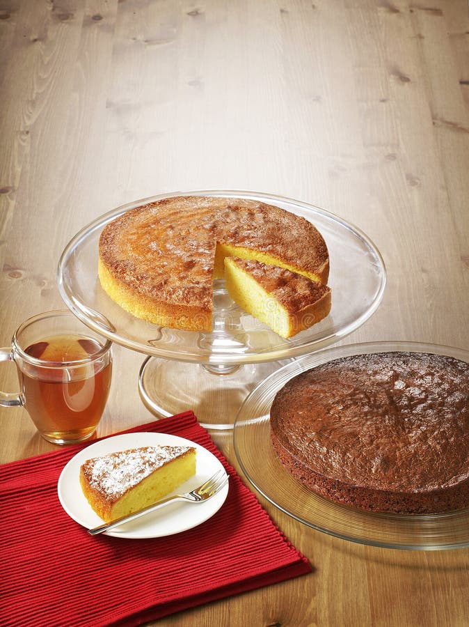 Vanilla and Chocolate Sponge Cake with Tea Stock Image - Image of brown ...