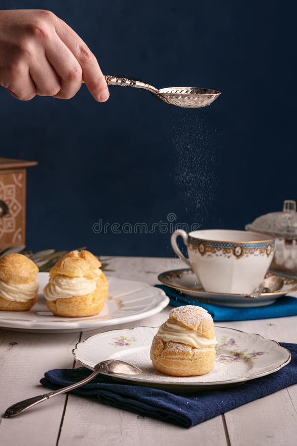 Vanilla Cream Puffs on a Wooden Table Stock Image - Image of vintage ...
