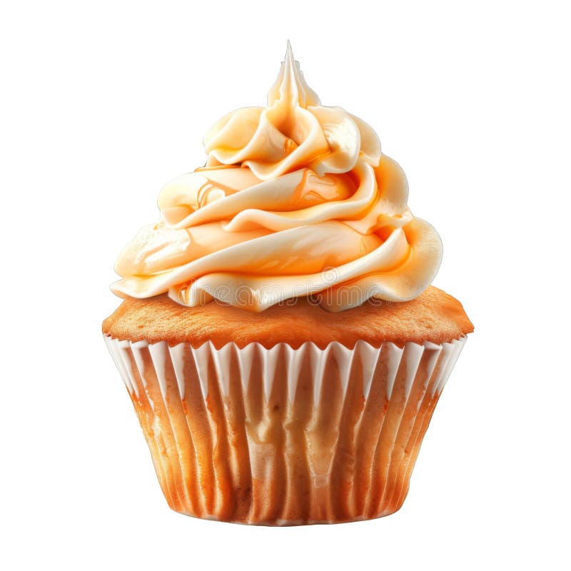 Vanilla Cupcake with Caramel Drizzle and Swirl Frosting Stock ...