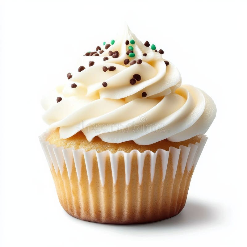 Vanilla Cupcake with Sprinkles, Isolated on White Background, Cupcake, Bakery Stock Illustration ...
