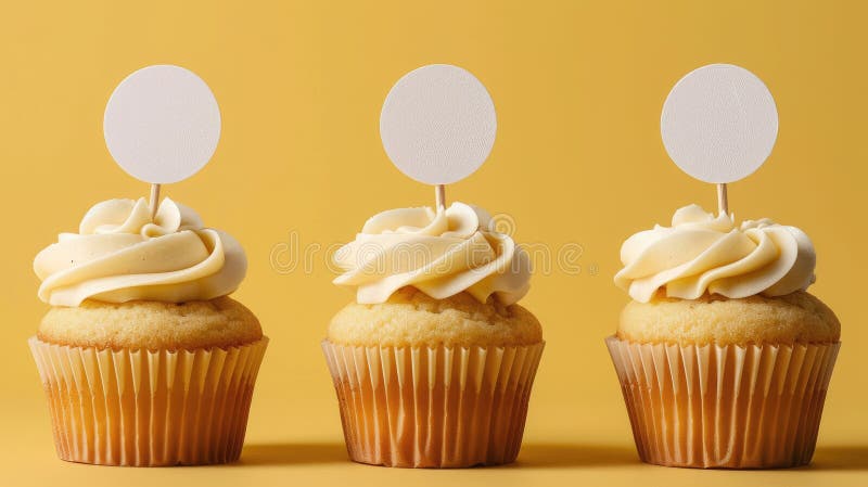 Vanilla Cupcakes with Blank Topper Mockup Display Stock Photo - Image ...