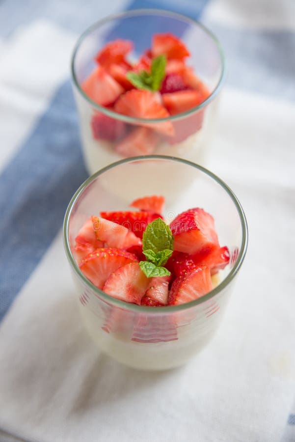 Vanilla Custard Pudding with Strawberries Stock Photo - Image of dish ...