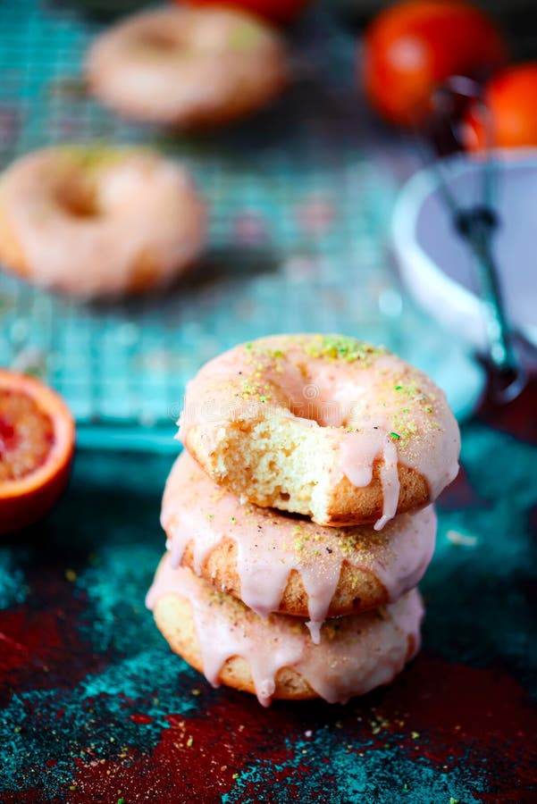 VANILLA DOUGHNUTS with BLOOD ORANGE GLAZ. Top View Stock Photo - Image ...