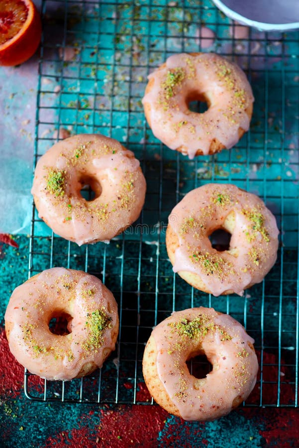 VANILLA DOUGHNUTS with BLOOD ORANGE GLAZ. Top View Stock Image - Image ...