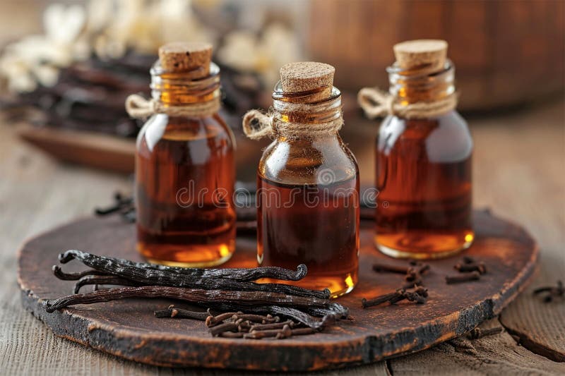 Vanilla Essence Bottles with Beans Stock Photo - Image of extract ...