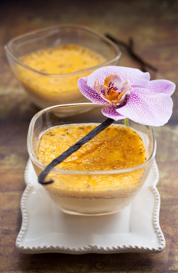 Vanilla flan stock image. Image of mint, plate, sugar - 267556387