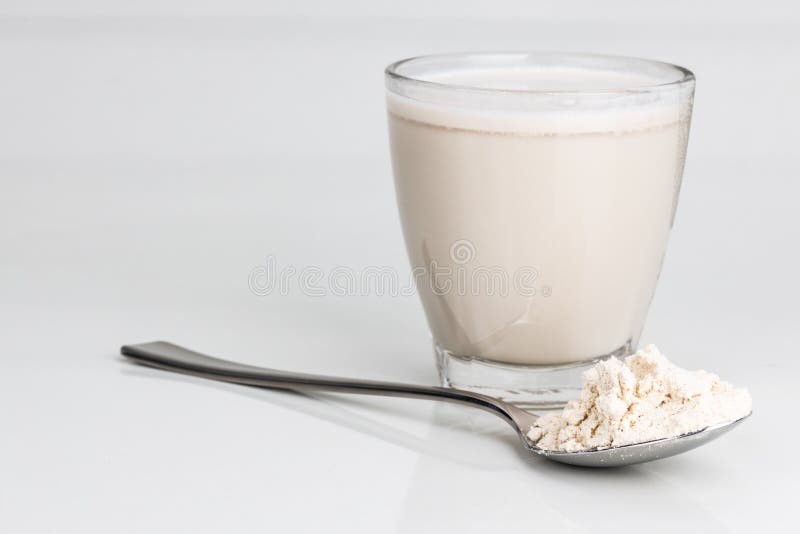 Vanilla Flavored Protein Drinks in Glass with Protein Powder Scope ...