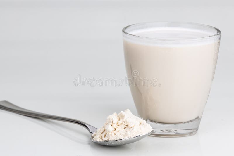 Vanilla Flavored Protein Drinks in Glass with Protein Powder Scope ...