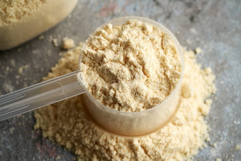 Vanilla Flavored Whey Protein Powder in a Measuring Cup Stock Photo ...