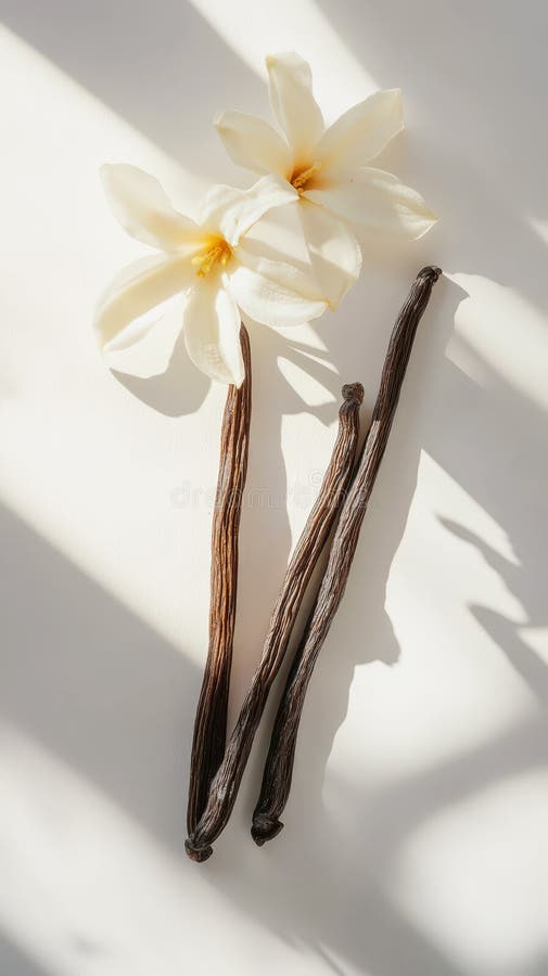 Vanilla Flowers with Vanilla Sticks, Copy Space, Aesthetic White ...