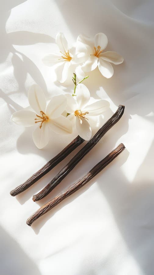 Vanilla Flowers with Vanilla Sticks, Copy Space, Aesthetic White ...